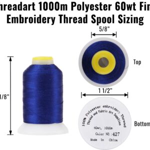 Threadart 60 Weight Micro Embroidery Thread | Fine Line Lettering & Bobbin Thread | 1000m Spools - 30 Colors Available - Black