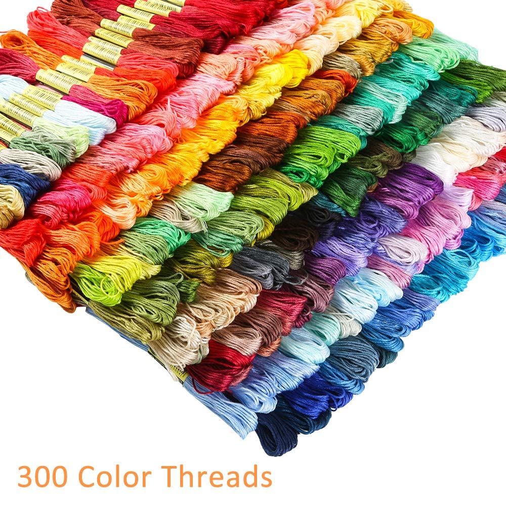 Caydo 300 Skeins Embroidery Floss, Rainbow Color Friendship Bracelets Floss with 20 Pieces Floss Bobbins