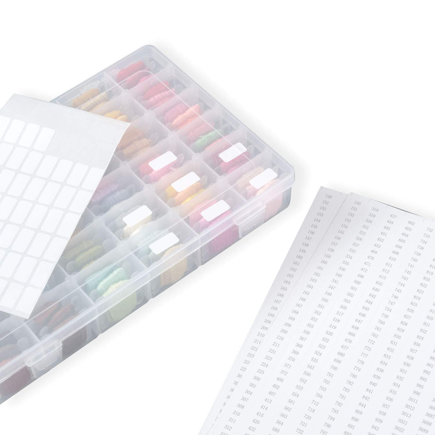 120 Pieces Plastic Floss Bobbins with 36 Grids Embroidery Floss Cross Stitch Organizer Box, White