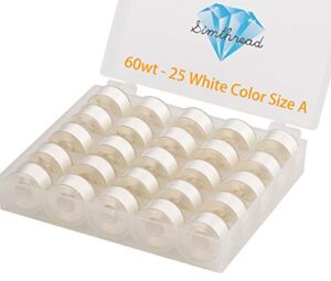 simthread 25pcs white prewound bobbin thread size a class 15 (sa156) 60wt with clear storage plastic case box 70d/2 for brother embroidery thread sewing thread machine diy