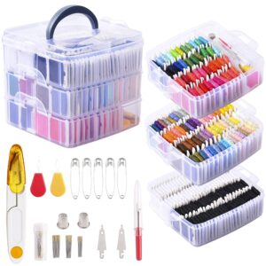 peirich 201 pack embroidery floss kit, includes embroidery threads 3-tier organizer box embroidery kits for friendship bracelets cross stitch diy floss craft, gift for halloween christmas mother's day