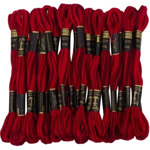 IBA Indianbeautifulart Anchor Dual Shade Stranded Cotton Cross Stitch Hand Embroidery Thread Floss 25 Skeins-Red & Maroon