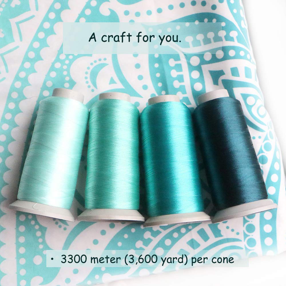 Set of 4 Embroidery Thread Light Cyan Turquoise Teal Polyester Huge Spool 3608 Yards (3300M) Each for Home Embroidery and Sewing Machines – ACRAFT