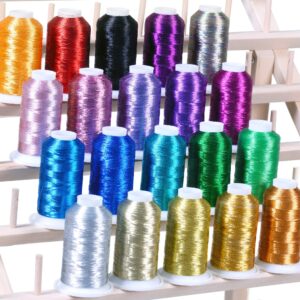 large 1100yds machine metallic embroidery thread set 20 cones/spools assorted colors polyester sewing thread kit compatible with brother babylock janome singer pfaff husqvarna bernina machines