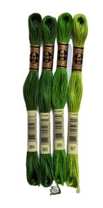 dmc 6-strand embroidery cotton bundle - parrot green color family -4 skeins of thread - 8.7yd skeins