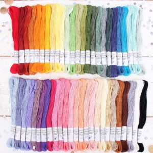 threadart huge 50 color premium egyptian long fiber cotton embroidery floss thread kit - six strand set for hand embroidery, friendship bracelets, cross stitch and crafts