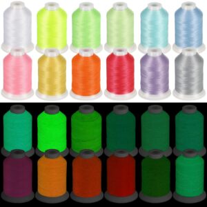 12 colors glow in the dark embroidery thread colorful polyester embroidery machine thread 550 yard luminary embroidery thread sewing thread for embroidery quilting sewing decorations