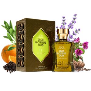 h habibi sage & citrus perfume oud arabian men's cologne - fresh & woody citrus cologne for men - sage, oud & patchouli perfume for men - eau de parfum for men - blended with rare exotic notes