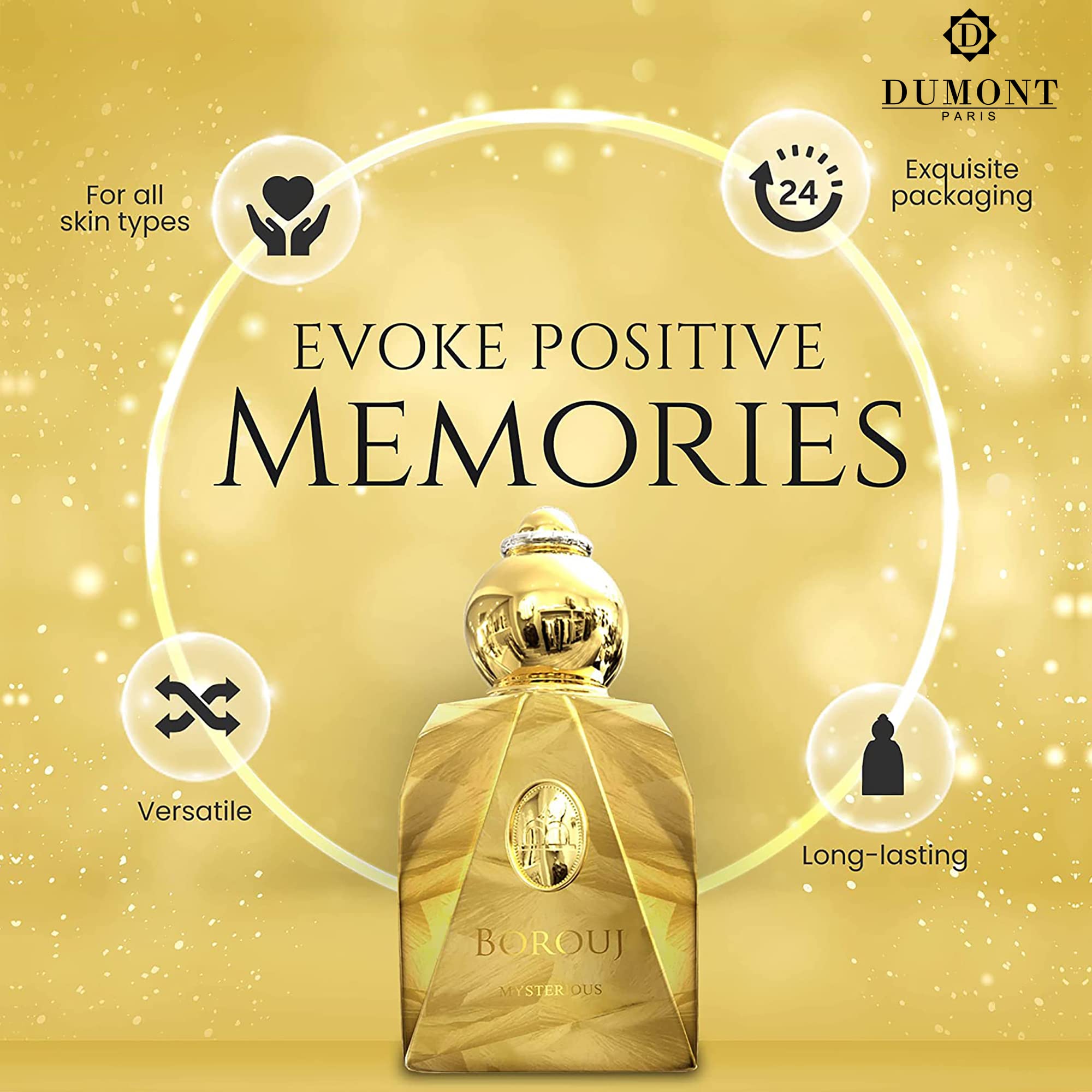 Dumont BOROUJ Mysterious - 85 ml - Alternative to Body Spray for Women & Men - Unisex Fragrances - More Concentrated Replacement for Cologne - Musk with Aromatic Floral & Amber Notes