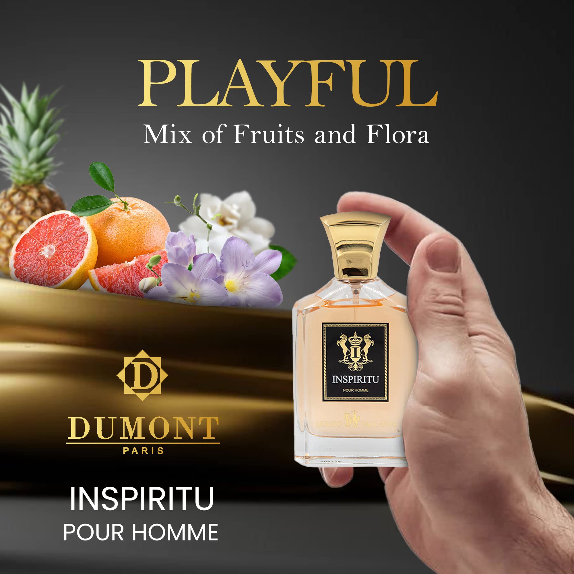 Dumont INSPIRITU POUR HOMME - 3.4oz - Luxury Perfume for Men - Musky & Masculine Fragrance - Long Lasting Cologne Mist & Body Spray Alternative - for Him