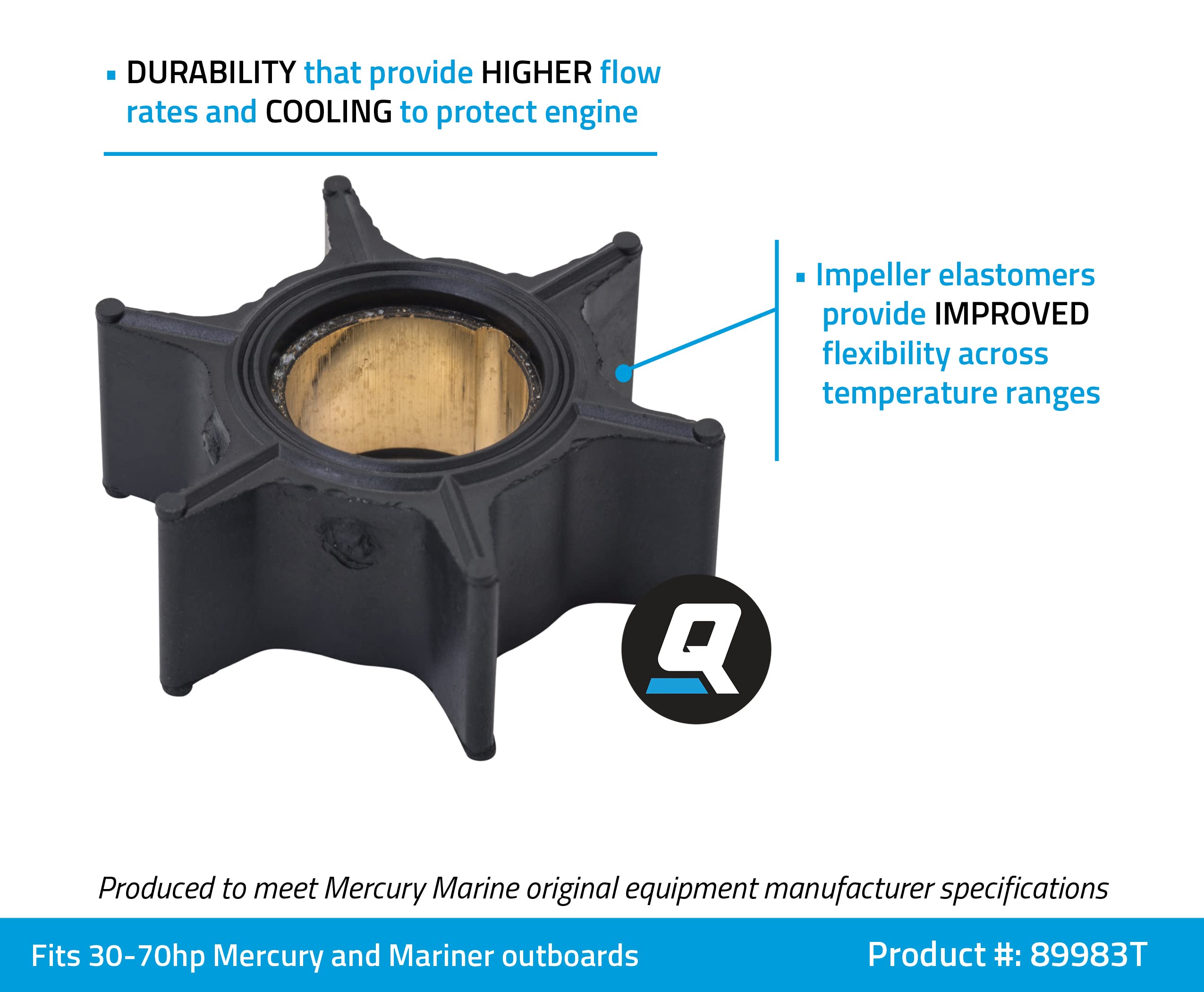 Quicksilver 89983T Water Pump Impeller for Mercury and Mariner 30-70 Hp Outboards