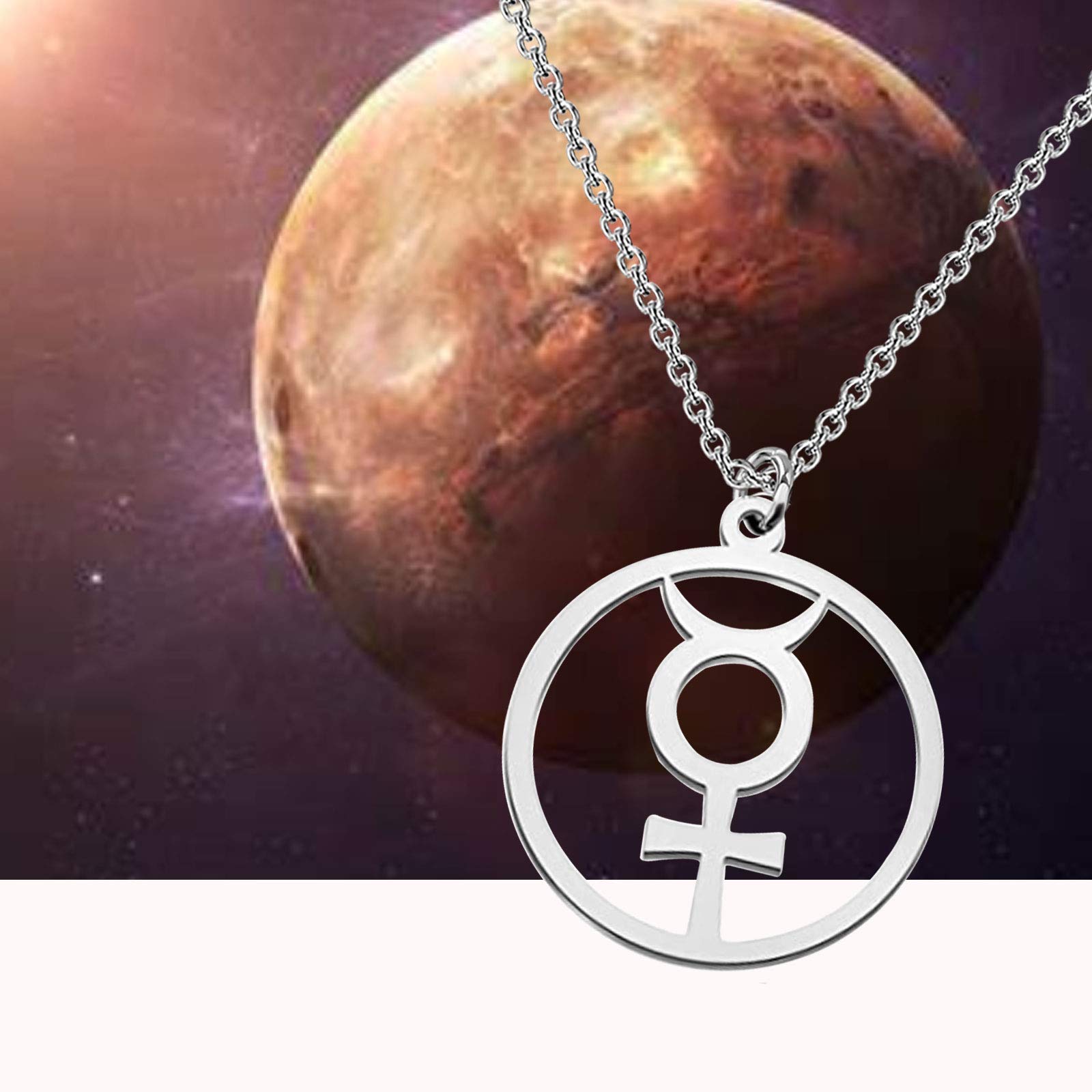 CENWA Mercury Pendant Alchemical Symbol Stainless Steel Necklace Mercury Symbol Jewelry Astrological Symbol Jewelry (Mercury N s)