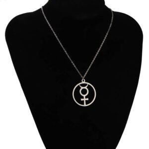 CENWA Mercury Pendant Alchemical Symbol Stainless Steel Necklace Mercury Symbol Jewelry Astrological Symbol Jewelry (Mercury N s)