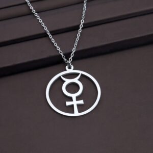 CENWA Mercury Pendant Alchemical Symbol Stainless Steel Necklace Mercury Symbol Jewelry Astrological Symbol Jewelry (Mercury N s)