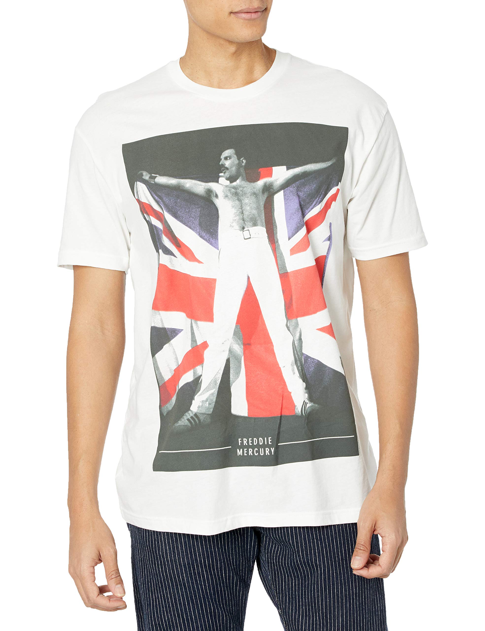 Bravado Men's Freddie Mercury Freddie Flag T-Shirt, White, Small