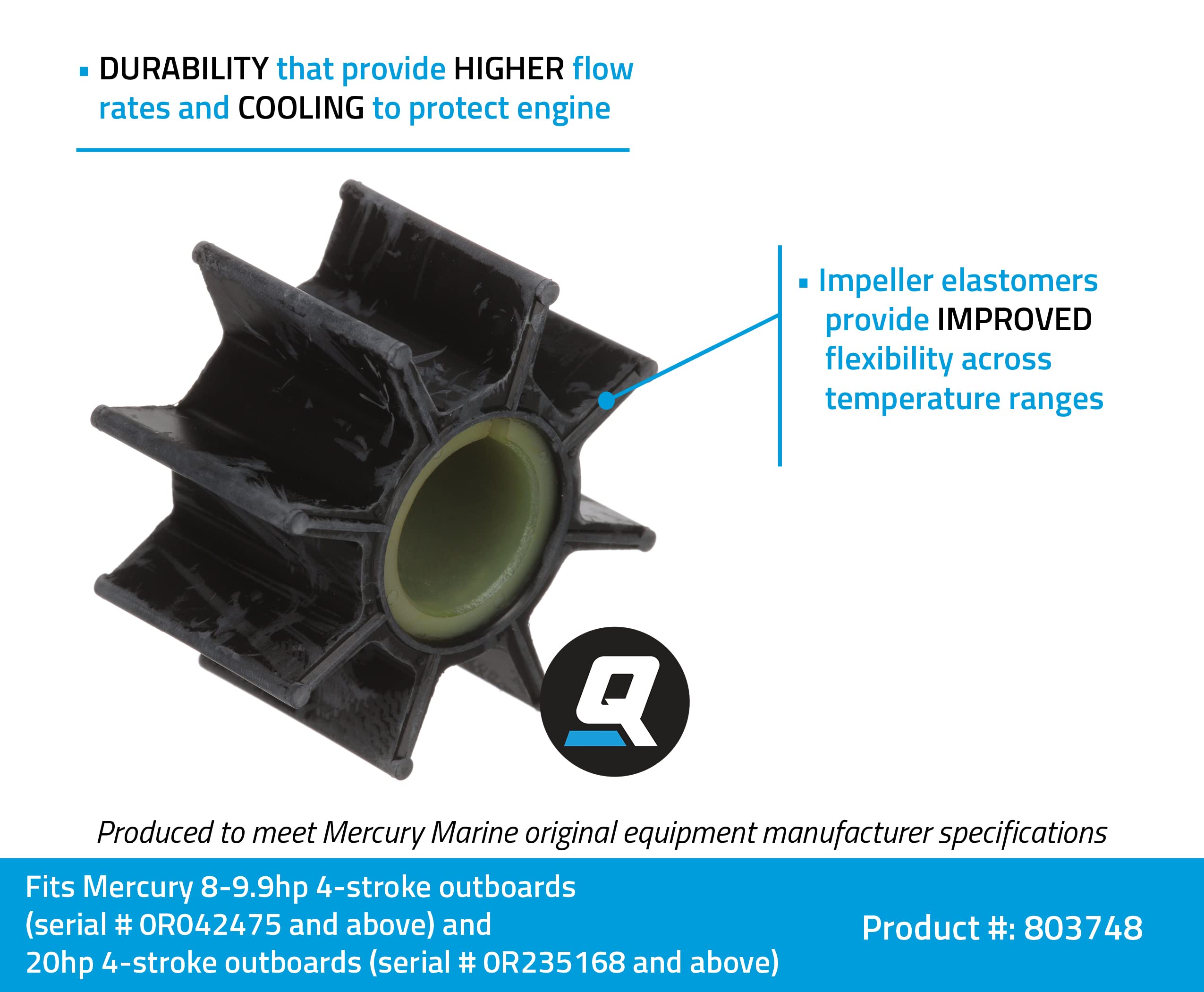 Quicksilver 803748 Water Pump Impeller for Mercury 4-Stroke 8-20hp Outboards