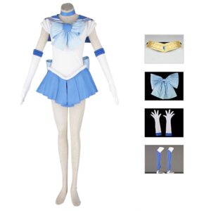 OURCOSPLAY Women's Mercury Mizuno Ami Battle Cosplay Costume Dress 6 Pcs Set (Women XS)