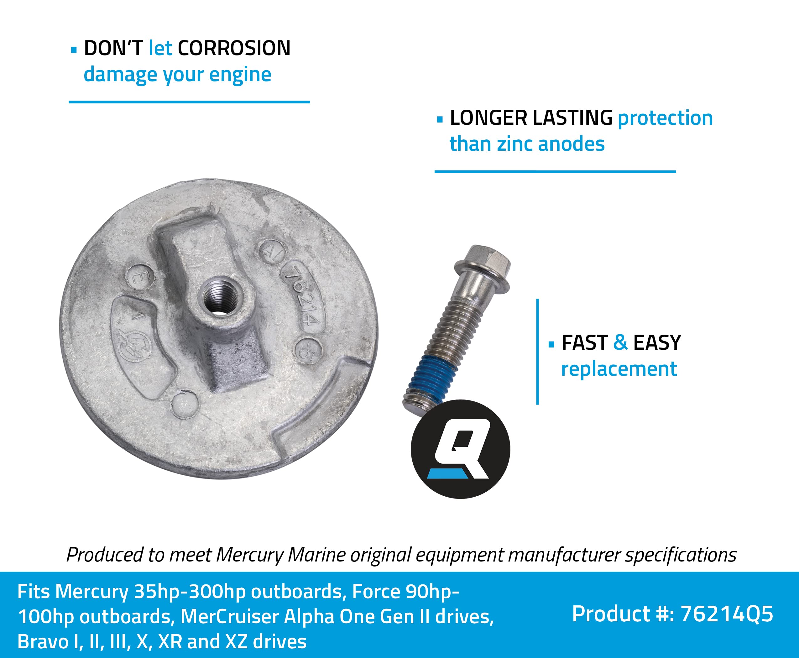 Quicksilver 76214Q5 Aluminum Anode Plate for Mercury Mariner Force and MerCruiser Anti-ventilation Plate