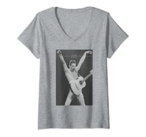 womens freddie mercury official live arms guitar v-neck t-shirt