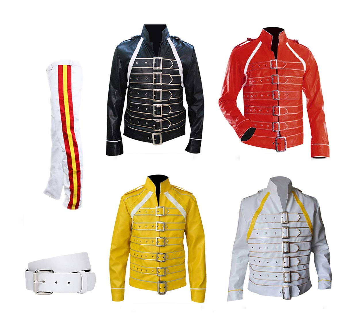 Freddie Concert Queen Yellow Synthetic Jacket Mercury Mens Pop Rock Star Concert Belted Costume 80s Rock Legend Costume Adults Lead Singer Yellow Jacket Outfit