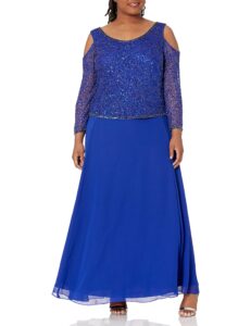 j kara women's cold shoulder beaded gown, royal/mercury, 16