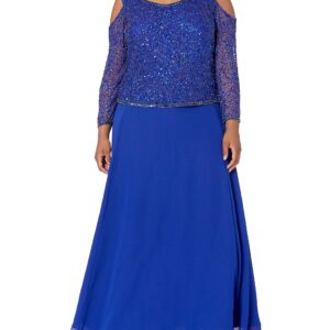 J Kara Women's Cold Shoulder Beaded Gown, Royal/Mercury, 16