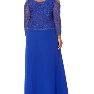 J Kara Women's Cold Shoulder Beaded Gown, Royal/Mercury, 16