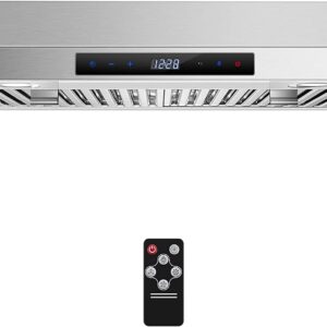 AMZCHEF Under Cabinet Range Hood 30 Inch, 700CFM Stainless Steel Kitchen Stove Vent Hood 3 Speed Exhaust Fan Touch/Remote Control LED lights Time Setting Dishwasher-Safe Baffle Filters