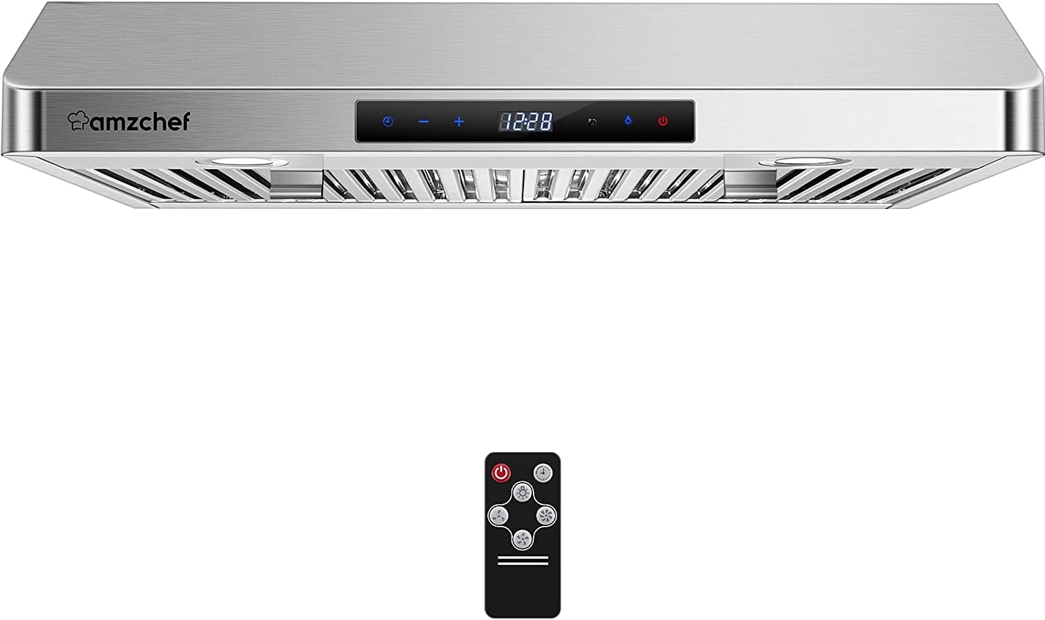 AMZCHEF Under Cabinet Range Hood 30 Inch, 700CFM Stainless Steel Kitchen Stove Vent Hood 3 Speed Exhaust Fan Touch/Remote Control LED lights Time Setting Dishwasher-Safe Baffle Filters