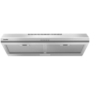 comfee cvu30w4ast 30 inch under cabinet ducted/ductless convertible slim vent durable stainless steel kitchen reusable filter, 3 speed exhaust fan and 2 led lights range hood, 2.0 version