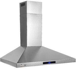 AKDY 30 in. Wall Mount Range Hood, 3-Speed Fan and LED Lights in Stainless Steel, Convertible Range Hood Ducted to Ductless with 2-Sets of Carbon Filters