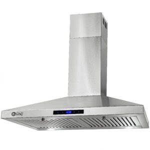 AKDY 30 in. Wall Mount Range Hood, 3-Speed Fan and LED Lights in Stainless Steel, Convertible Range Hood Ducted to Ductless with 2-Sets of Carbon Filters