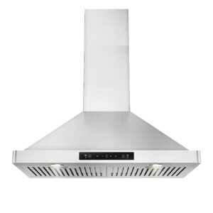 everkitch 30 inch wall mount range hood 800cfm, with dc motor, stainless steel vent hood with 6 speeds exhaust fan, convertible to ducted and ductless, with stainless steel filters