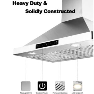 EVERKITCH 30 inch Wall Mount Range Hood 800CFM, with DC Motor, Stainless Steel Vent Hood with 6 Speeds Exhaust Fan, Convertible to Ducted and Ductless, with stainless steel filters