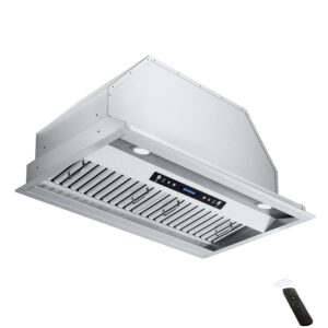 iktch 36 inch built-in/insert range hood 900 cfm, ducted/ductless convertible duct, stainless steel kitchen vent hood with 2 pcs adjustable lights and 3 pcs baffle filters with handlebar(ikb02-36'')