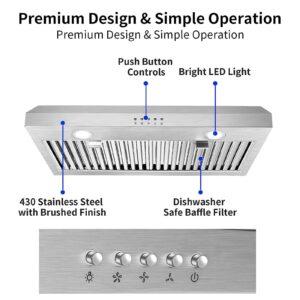 SNDOAS Under Cabinet Range Hood 30 Inch with 3 Way Venting,Stainless Steel Range Hood w/Baffle Filters,Ductless Range Hood 500 CFM,Kitchen Vent Hood,Under Cabinet Hood,3 Speed Exhaust Fan