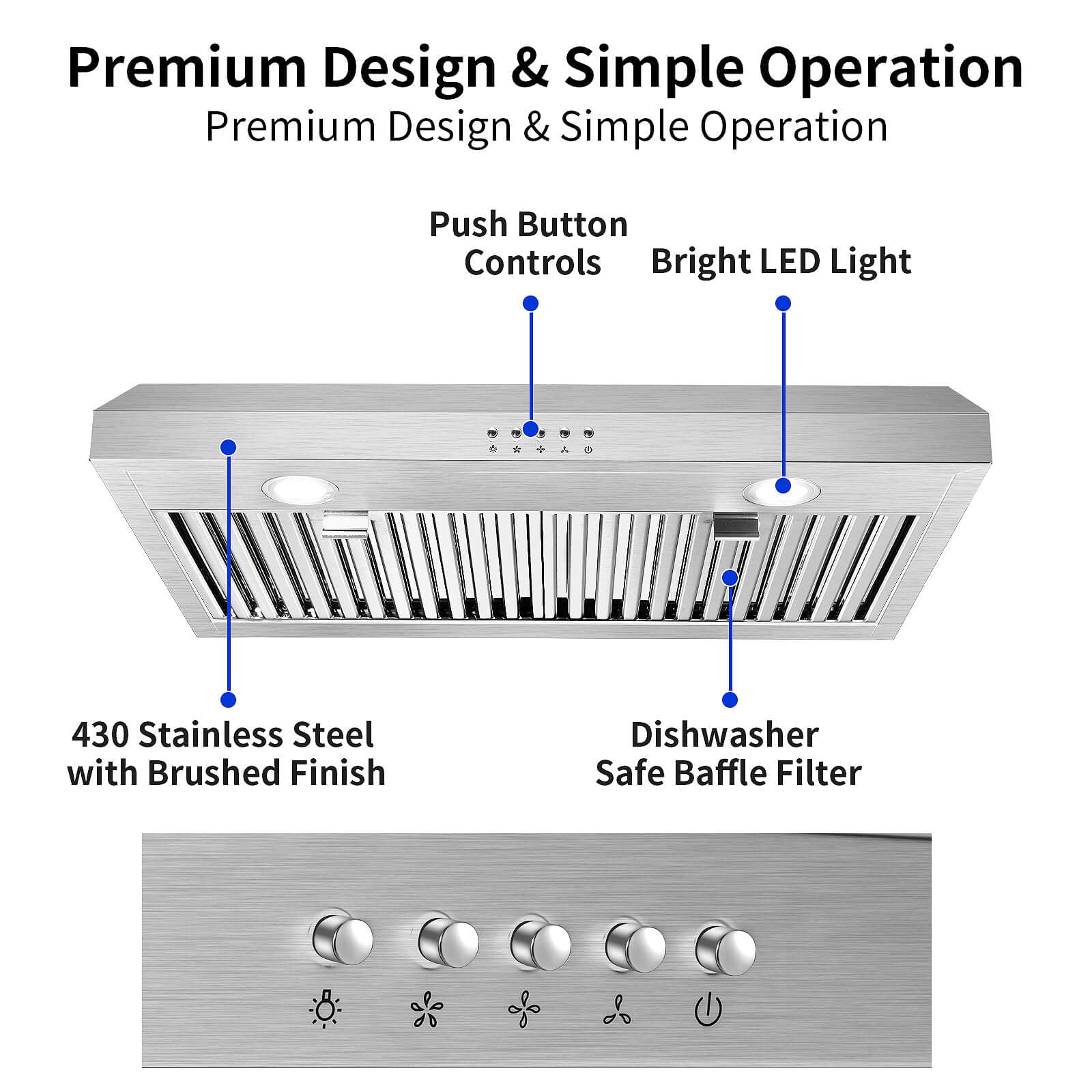 SNDOAS Under Cabinet Range Hood 30 Inch with 3 Way Venting,Stainless Steel Range Hood w/Baffle Filters,Ductless Range Hood 500 CFM,Kitchen Vent Hood,Under Cabinet Hood,3 Speed Exhaust Fan