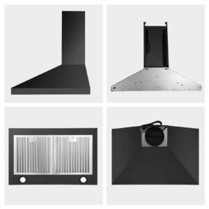 SNDOAS Range Hood Black,Wall Mounted Range Hood 30 inches,Black Kitchen Hoods with Touch Controls,Stainless Steel Range Hood in Black Painted,Black Range Hood 30 inches,Hood Vents for Kitchen