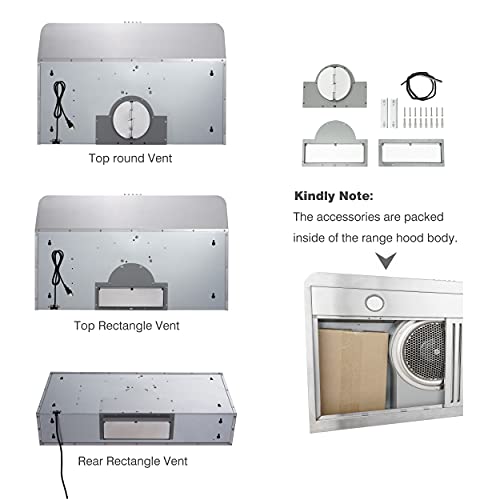 EVERKITCH Range Hood 30inch Under Cabinet, Stainless Steel Kitchen Stove Vent Hood, with Permanent stainless steel Filters