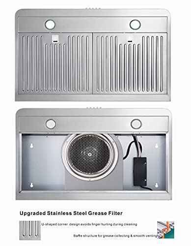 EVERKITCH Range Hood 30inch Under Cabinet, Stainless Steel Kitchen Stove Vent Hood, with Permanent stainless steel Filters