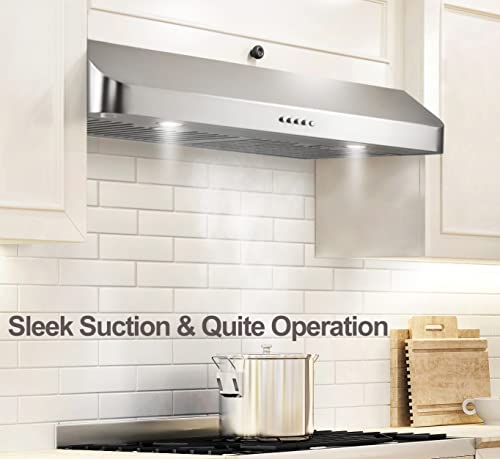 EVERKITCH Range Hood 30inch Under Cabinet, Stainless Steel Kitchen Stove Vent Hood, with Permanent stainless steel Filters