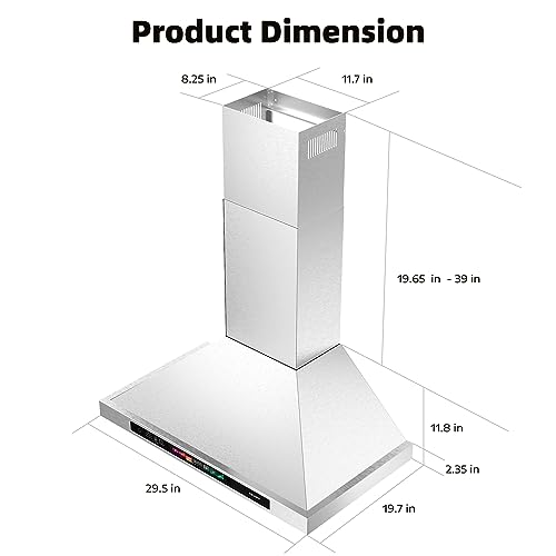 BRANO 30 Inch Wall Mount Range Hood with Voice/Gesture/Touch Control, 900 CFM Kitchen Hood Vent with 4 Speed Exhaust Fan, Ducted/Ductless Convertible Stove Hood with Memory Mode, 4 Adjustable Lights