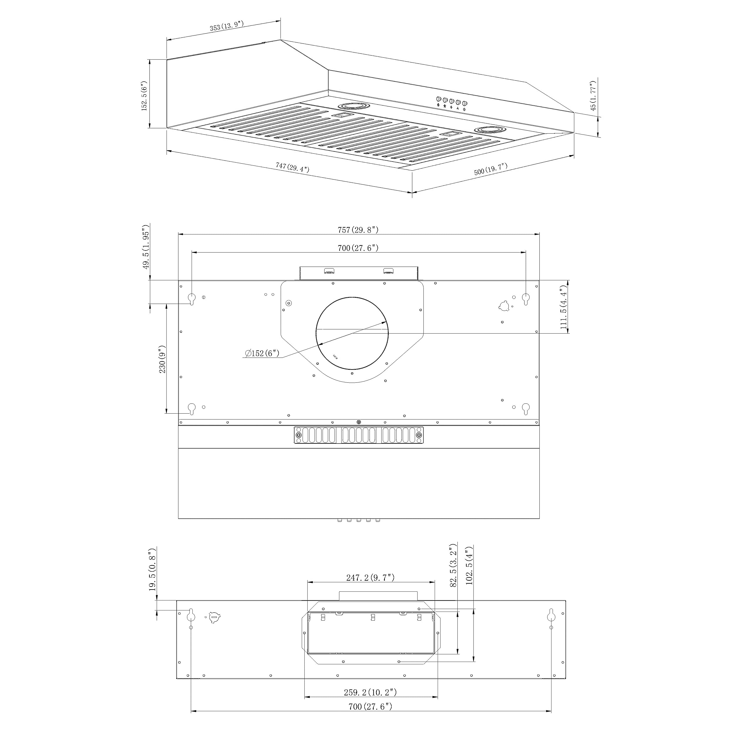 EVERKITCH Range Hood 30inch Under Cabinet, Ductless and Ducted Convertible, 600CFM, with Permanant Stainless Steel Filters