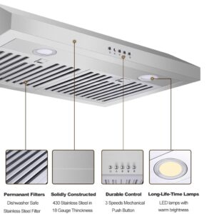 EVERKITCH Range Hood 30inch Under Cabinet, Ductless and Ducted Convertible, 600CFM, with Permanant Stainless Steel Filters