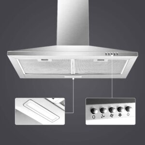 SNDOAS Range Hood 30 inch,Wall Mount Range Hood in Stainless Steel With Ducted/Ductless Convertible,Stove Vent Hood with Aluminum Filters,3 Speed Exhaust Fan,LED Light,Button Control