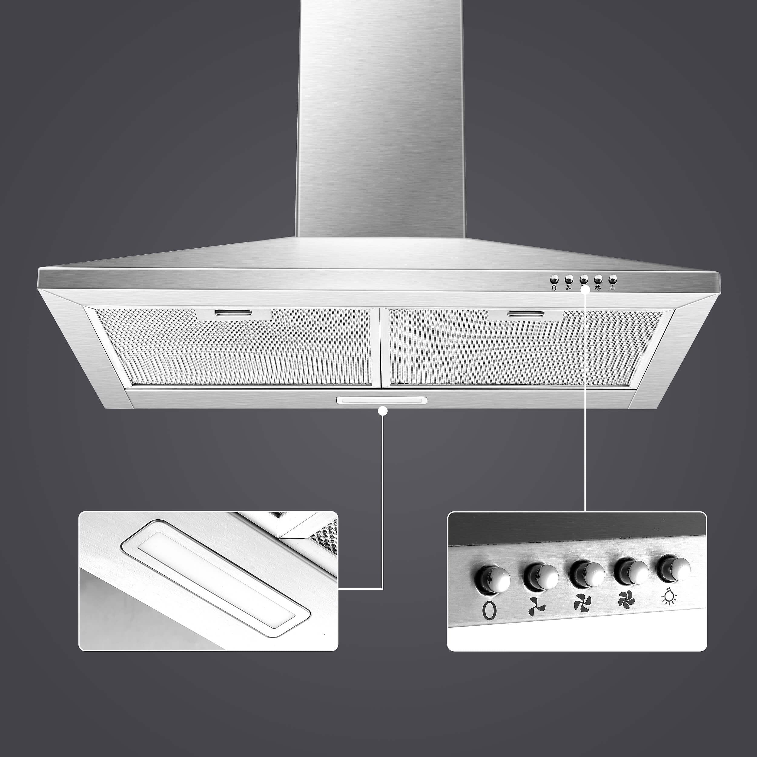 SNDOAS Range Hood 30 inch,Wall Mount Range Hood in Stainless Steel With Ducted/Ductless Convertible,Stove Vent Hood with Aluminum Filters,3 Speed Exhaust Fan,LED Light,Button Control