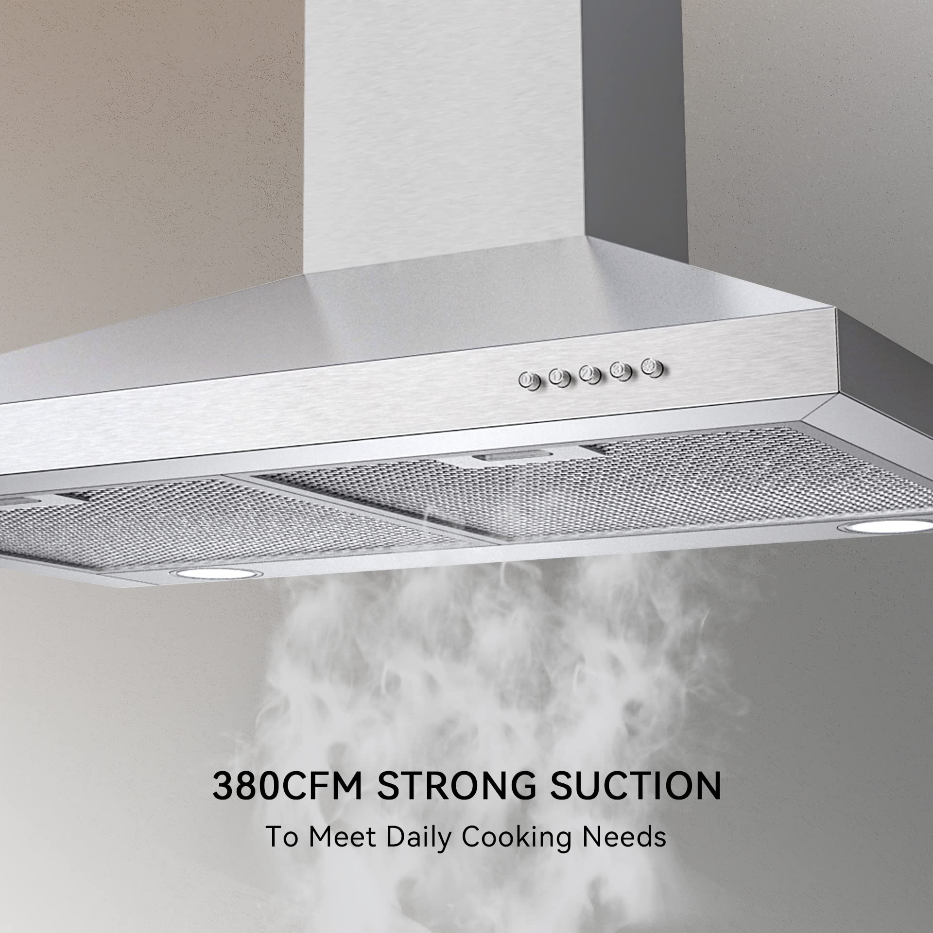 Hermitlux Range Hood 30 inch Stainless Steel, Wall Mount Vent Hood for Kitchen with Charcoal Filter, Range Hoods with Ducted/Ductless Convertible