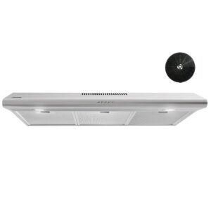 firegas under cabinet range hood 36 inch with ducted/ductless convertible, slim kitchen stove vent hood, led light, 3 speed exhaust fan, reusable aluminum filter, push button,charcoal filter