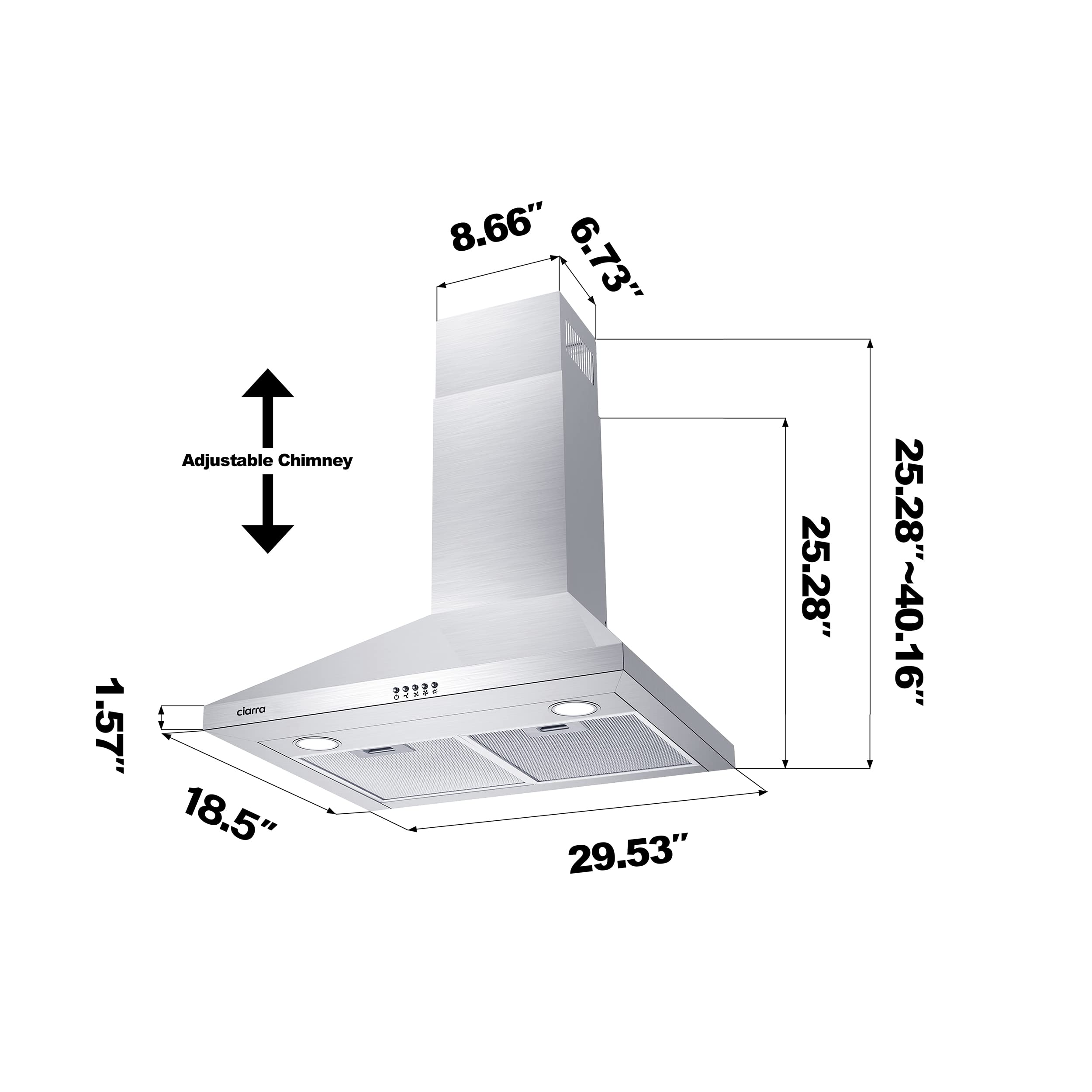 CIARRA Range Hood 30 inch Wall Mount 450 CFM Ductless Range Hood Vent for Kitchen Hood in Stainless Steel CAS75206P