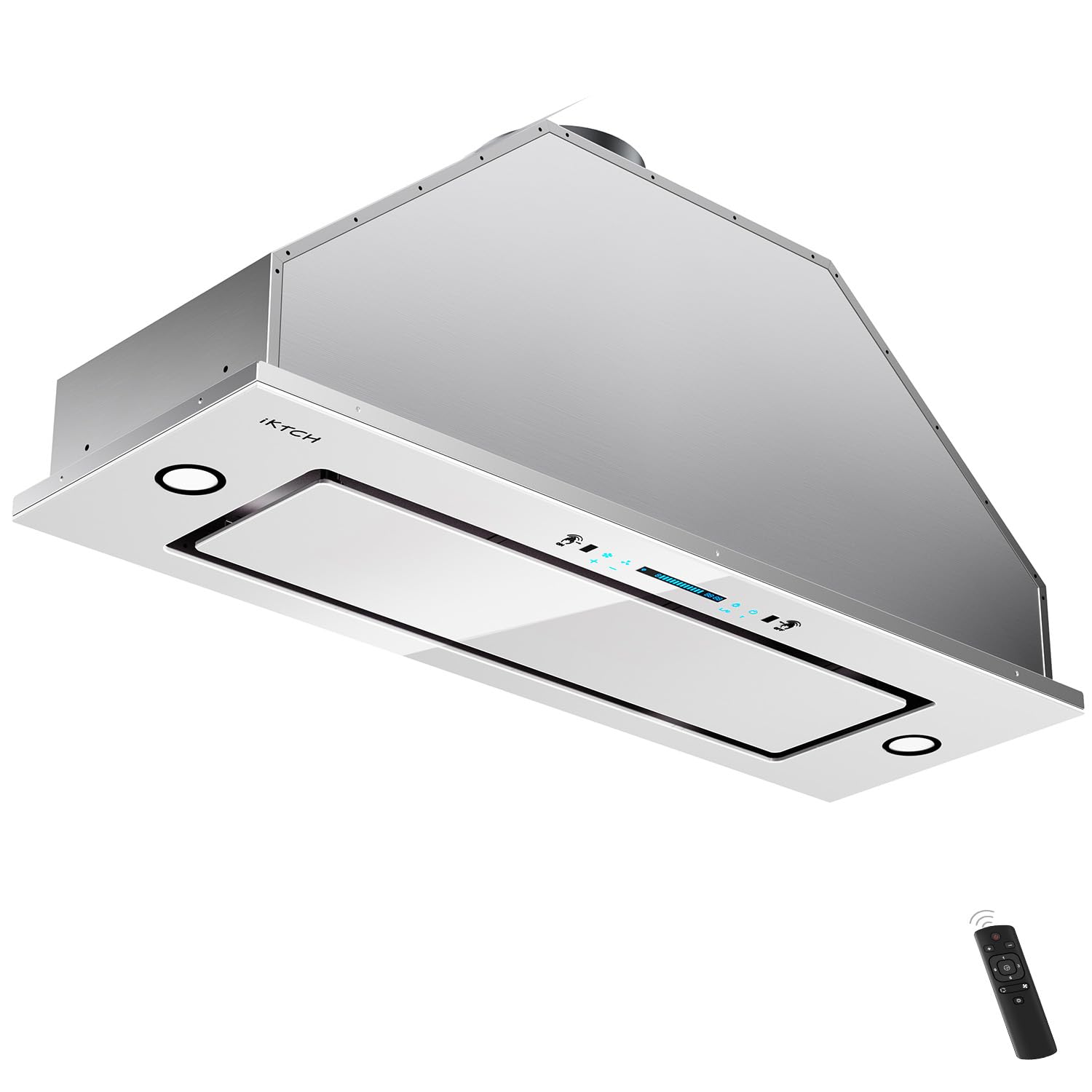 IKTCH New 30" Range Hood Insert, 900 CFM Ducted/Ductless Range Hood with 4 Speed Fan, White Stainless Steel & Tempered Glass Range Hood 30 inch with Gesture Sensing&Touch Control Making life Smarter